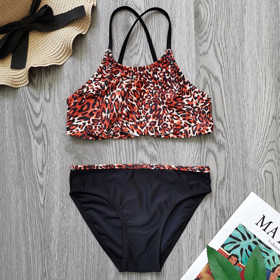 Leopard Girl Swimsuit Kids Two Piece Children's Sw... – Grandado