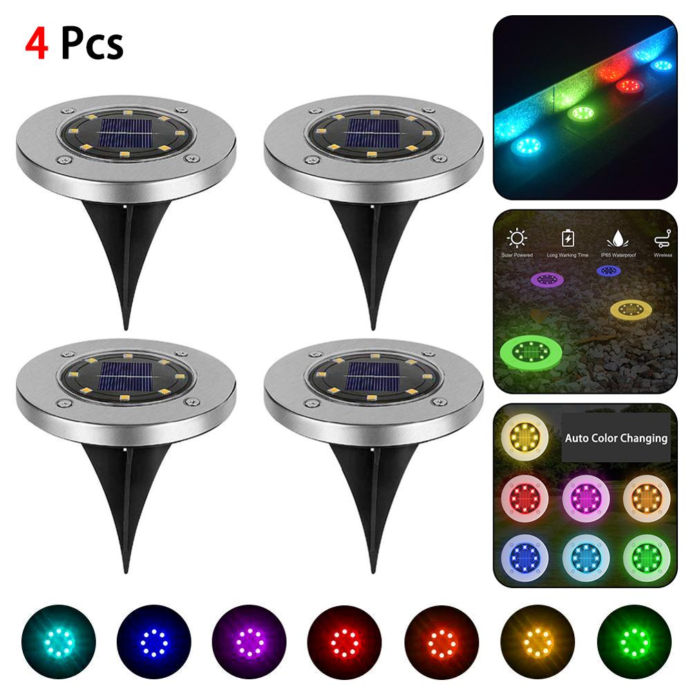 Solar Ground Lights Outdoor 4 Pack 8 LED Colored S... – Grandado