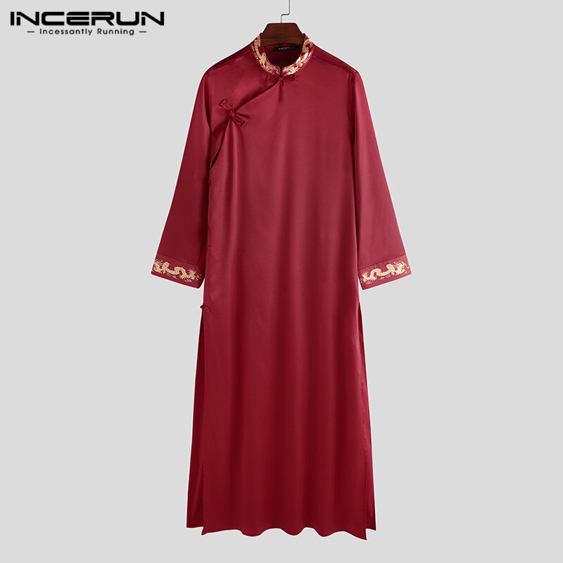 INCERUN Chinese Style Men Robes Printed Stand Coll... – Grandado