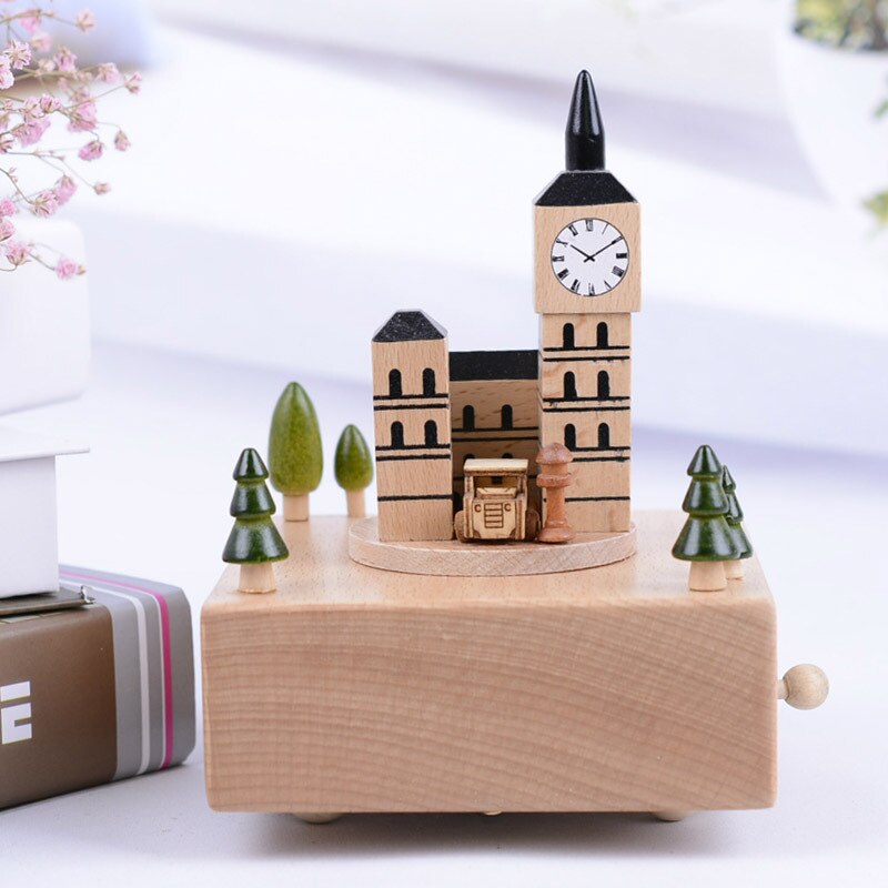 Beech wood church clockwork type music box – Grandado