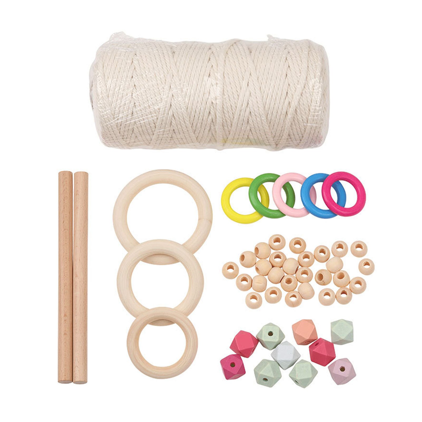 DIY Macrame Cord Natural Cotton Rope with Wood Rin... – Vicedeal