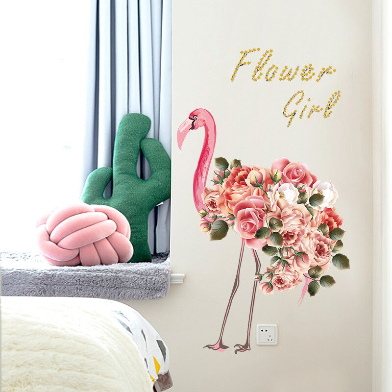 Large Flamingo Wall Stickers Flower Girl Bird Deca... – Grandado