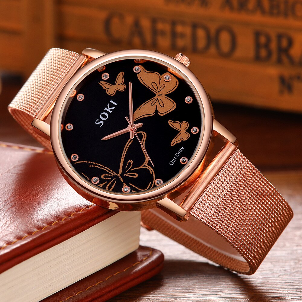 Relojes sencillos de acero inoxidable con correa de malla para mujer ...