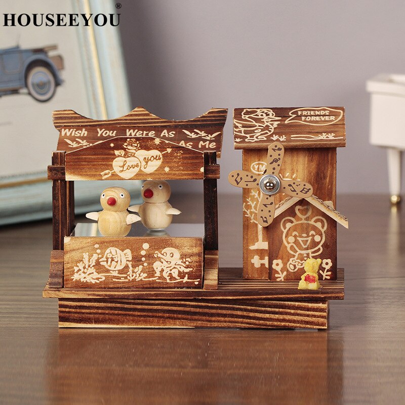 Wooden Windmill Rotating Music Box Musical Case wi... – Vicedeal