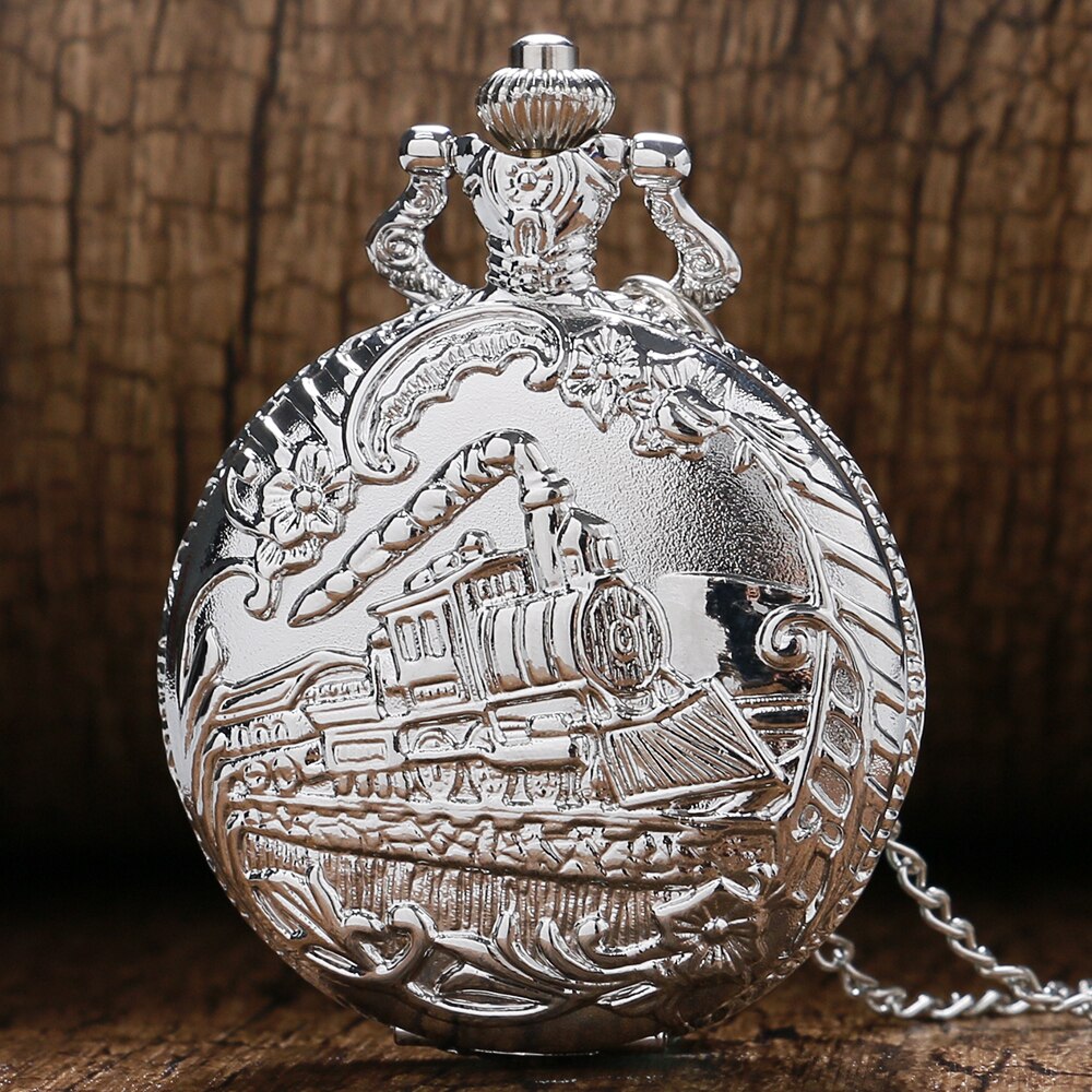 Classic Silver Pocket Watch Train Front Locomotive Engine Necklace ...