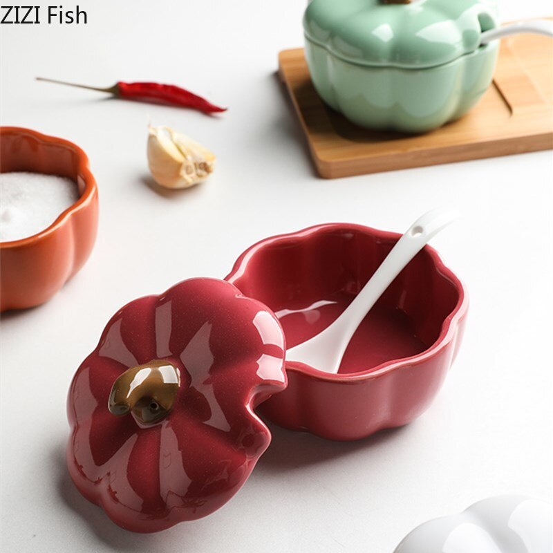 Pumpkin-shaped Ceramic Seasoning Jar Kitchen Salt ... – Grandado