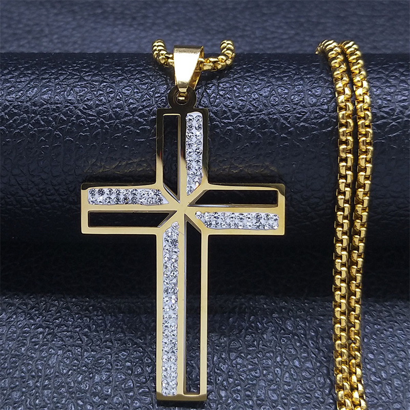 Catholic Cross Amulet Crystal Pendant Men Chain Ne... – Grandado