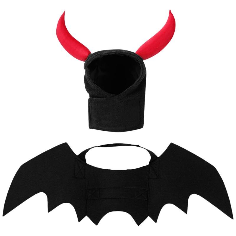 2pcs Pet Halloween Costume Ox Horn Hat Bat Wings C... – Vicedeal