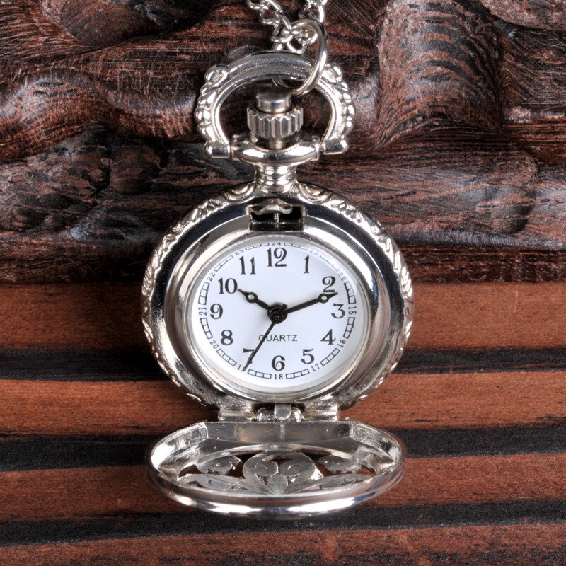 Small silver four-petal hollow quartz pocket watch – Grandado