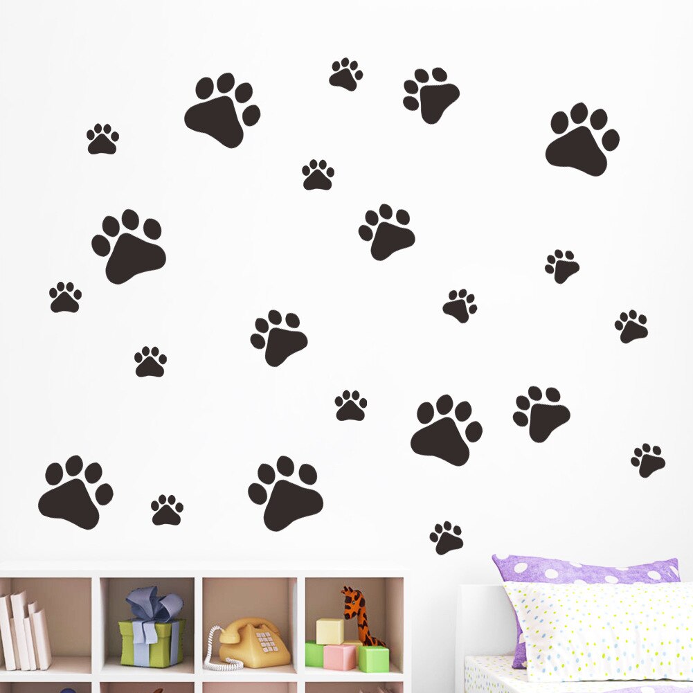 Lovely black Dog paw print door window Wall Sticke... – Grandado