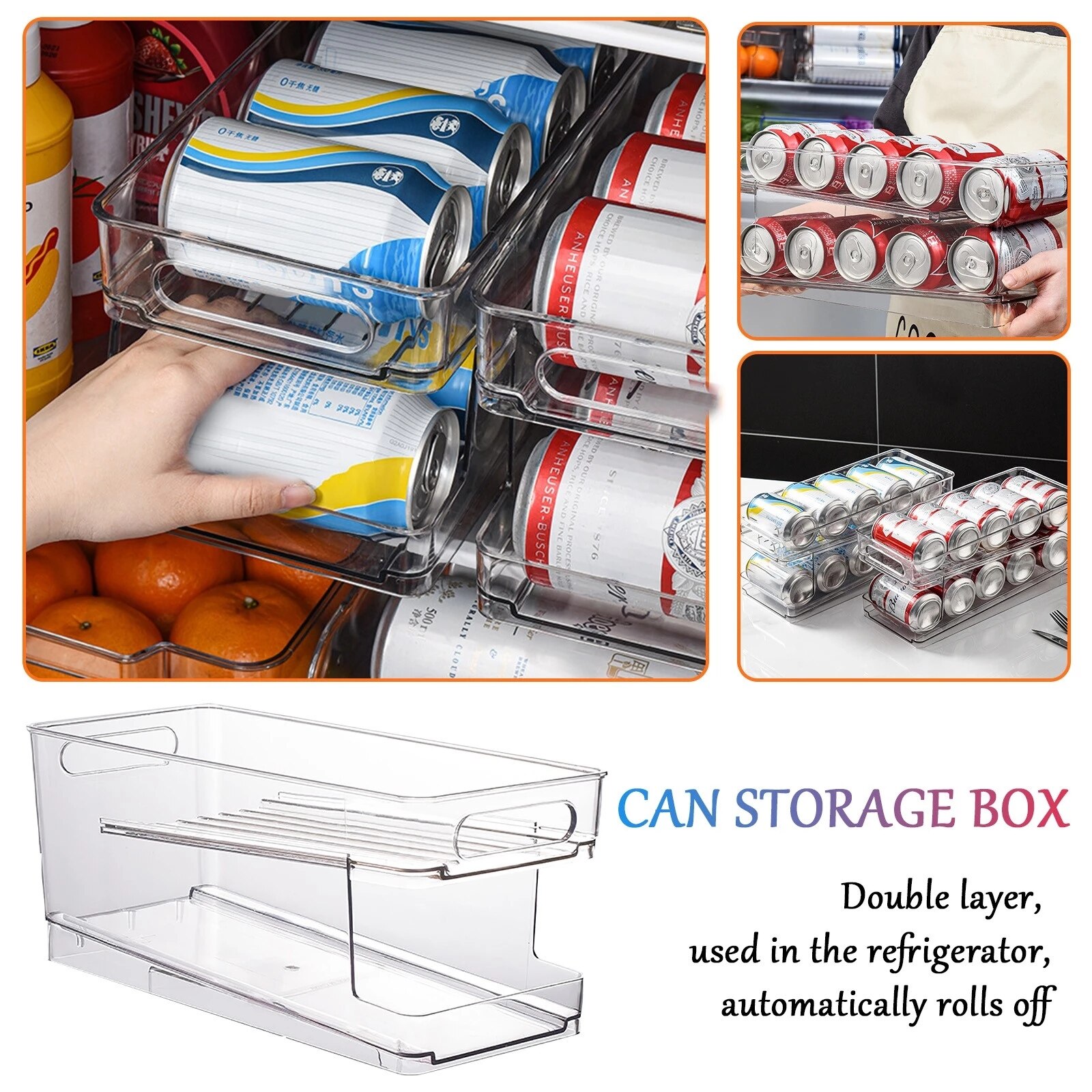 2-Tier Rolling Refrigerator Organizer Bins Soda Ca... – Vicedeal
