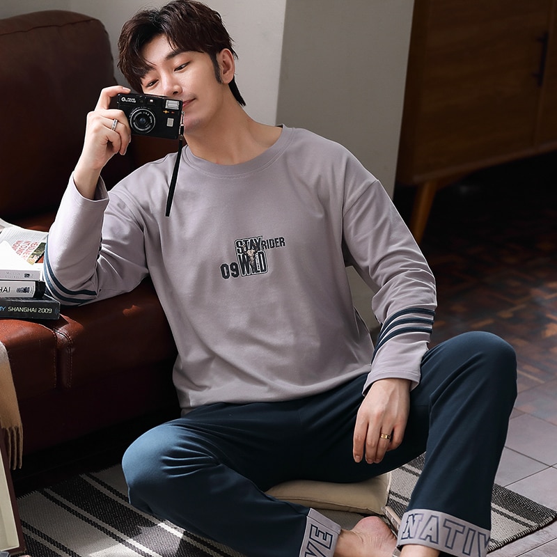 2 Pieces Cotton Sleepwear Set for Men - Nightgowns... – Grandado