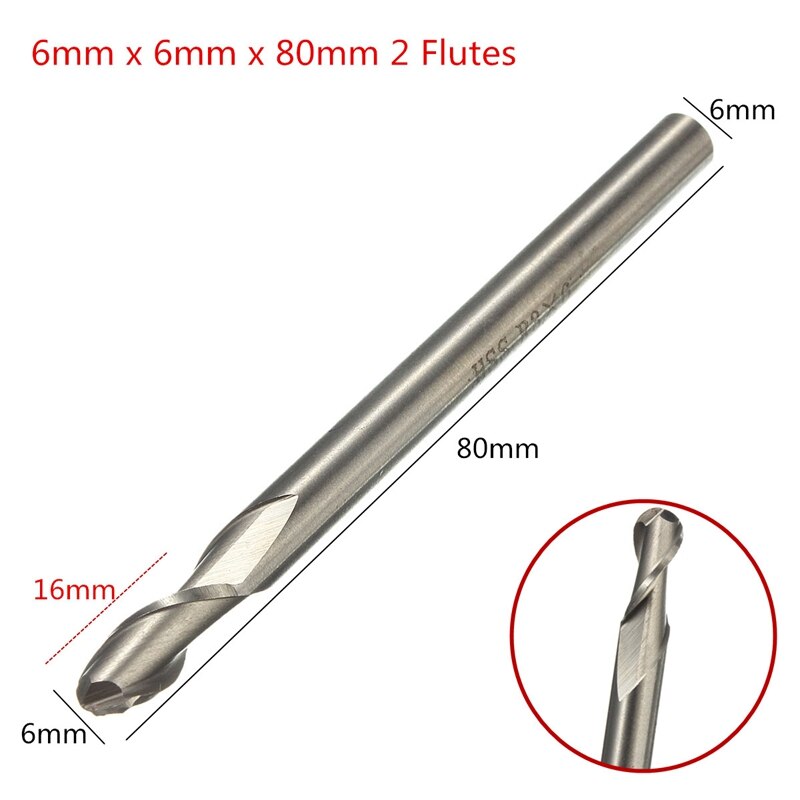 1PCS HSS & Aluminium 6mm x 6mm 2 Flute Ball Nose E... – Vicedeal