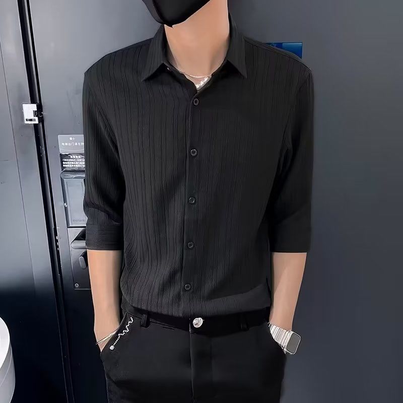 Spring Summer Korean Casual Blouse Man Solid Loose... – Grandado