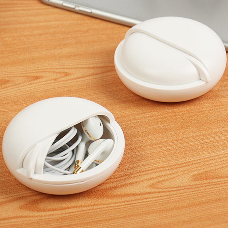 Mini White Round Plasic Headphone Case Bag Portable Earphone Earbuds ...