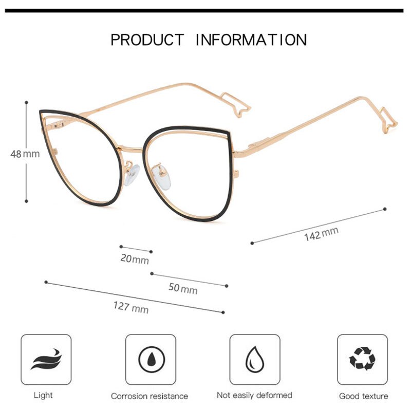 SHAUNA Double Rims Anti-Blue Light Metal Cat Eye E... – Grandado