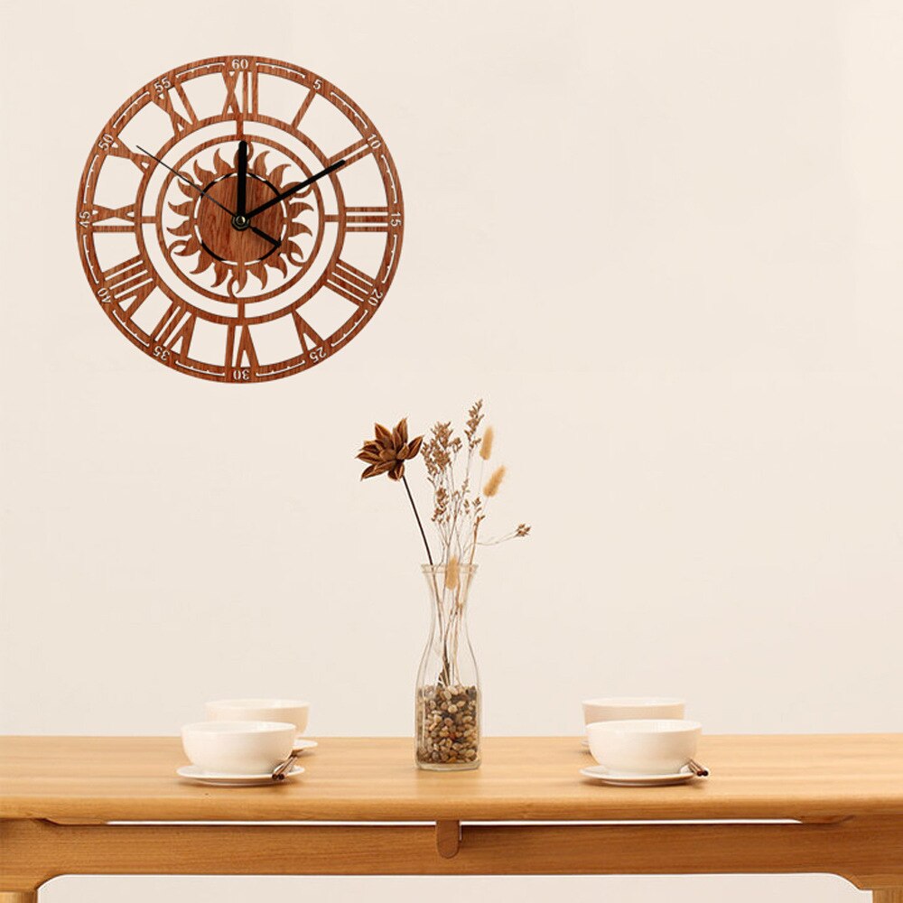 1 Pcs 23 Cm Wooden Wall Clocks Round Shape Sun Pat... – Grandado