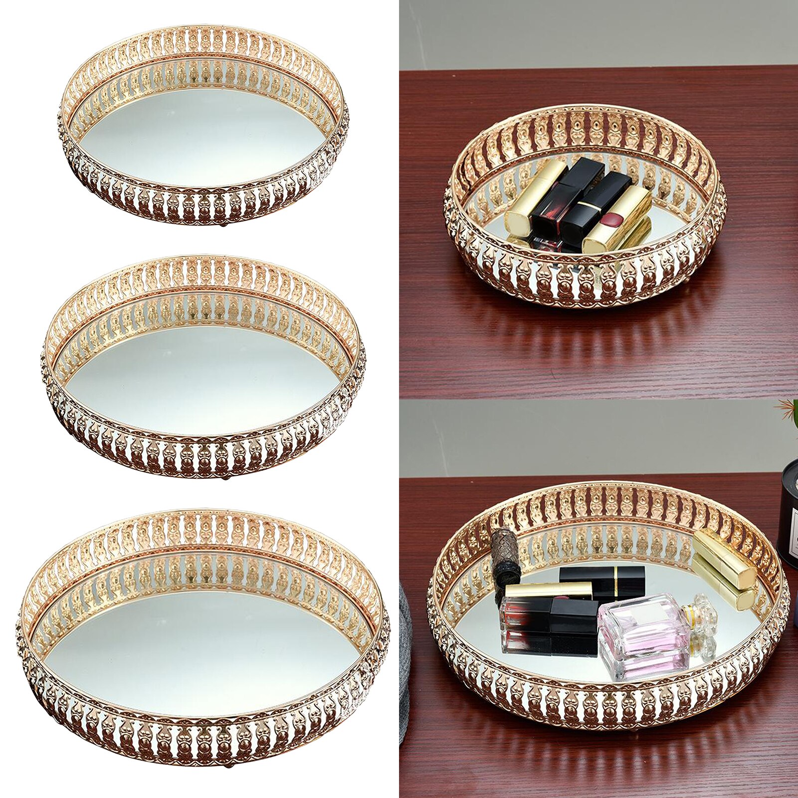 Gold Mirrored Crystal Vanity Makeup Tray Cosmetic ... – Grandado