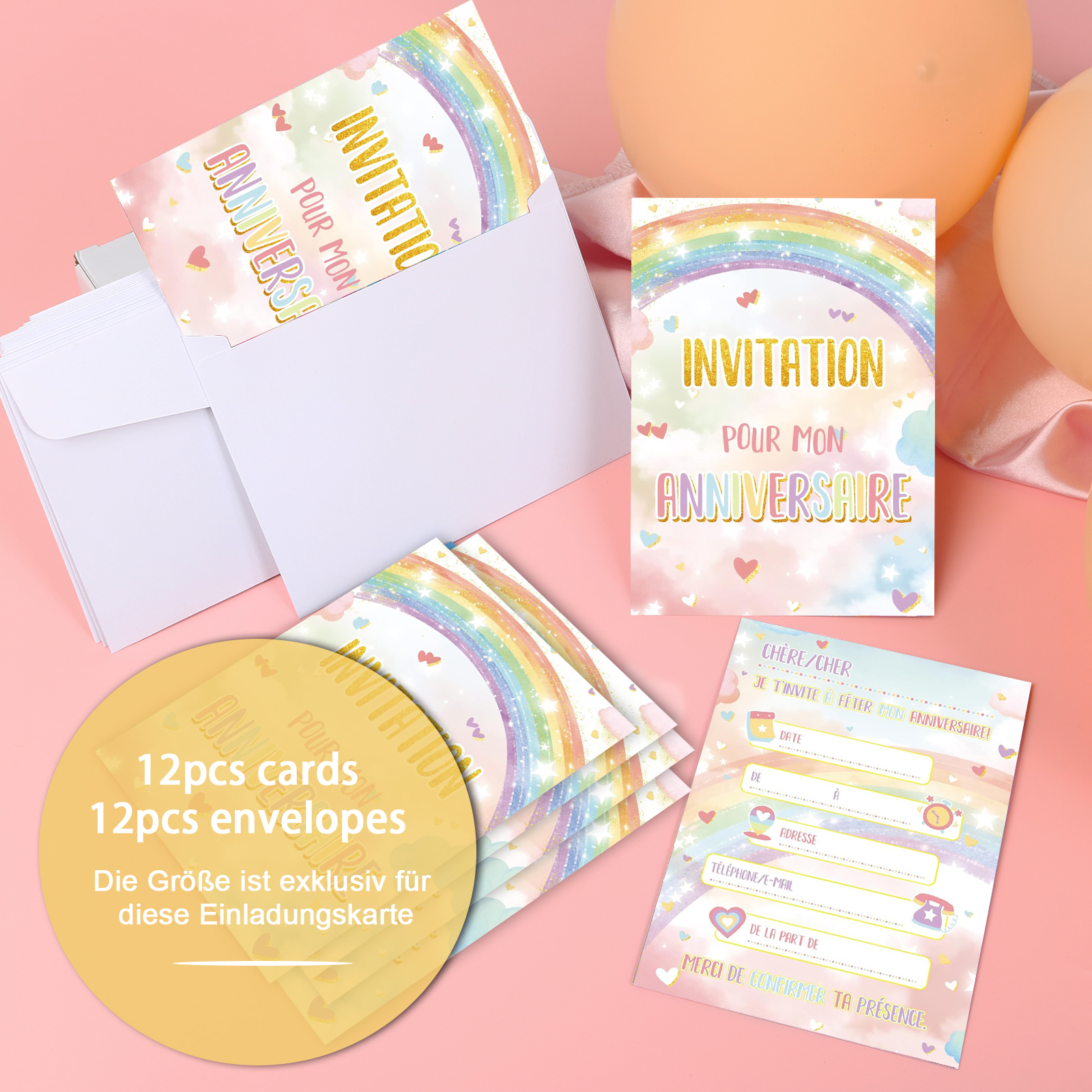 12 French Dream Rainbow Birthday Invitation Cards ... – Vicedeal