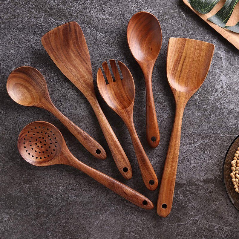 7 Piece Set Kitchen Utensil Set, Wooden Cookware S... – Grandado