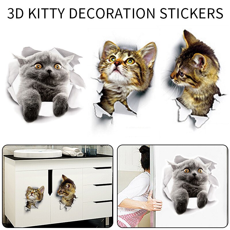 Vivid 3D Cats Toilet Stickers Lovely Animal Wall D... – Grandado