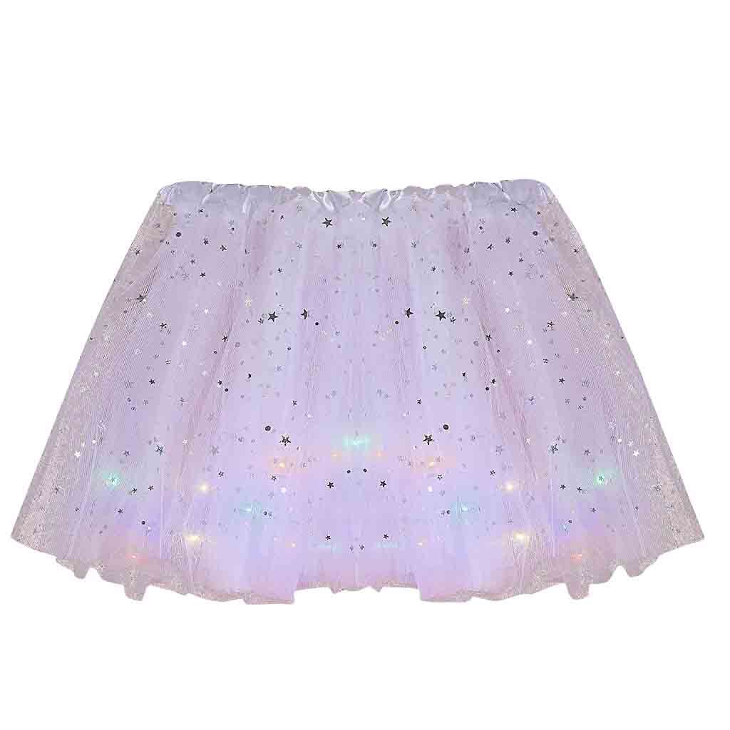 Girls Led Tutu Skirt Star Sequins Mesh Pleated Tul... – Grandado