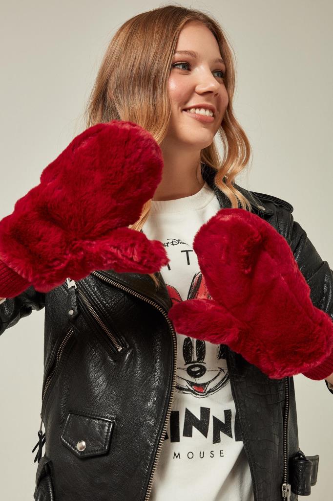 12902 Furry Burgundy Knitted Gloves YL – Vicedeal