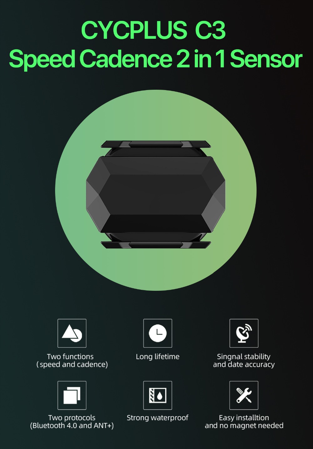 CYCPLUS Ant +-Sensor de cadencia de velocidad, ina... – Grandado