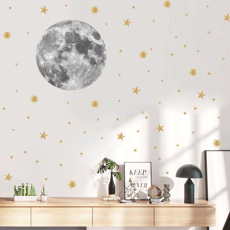 Moon and gold stars Wall Sticker for kids rooms be... – Vicedeal