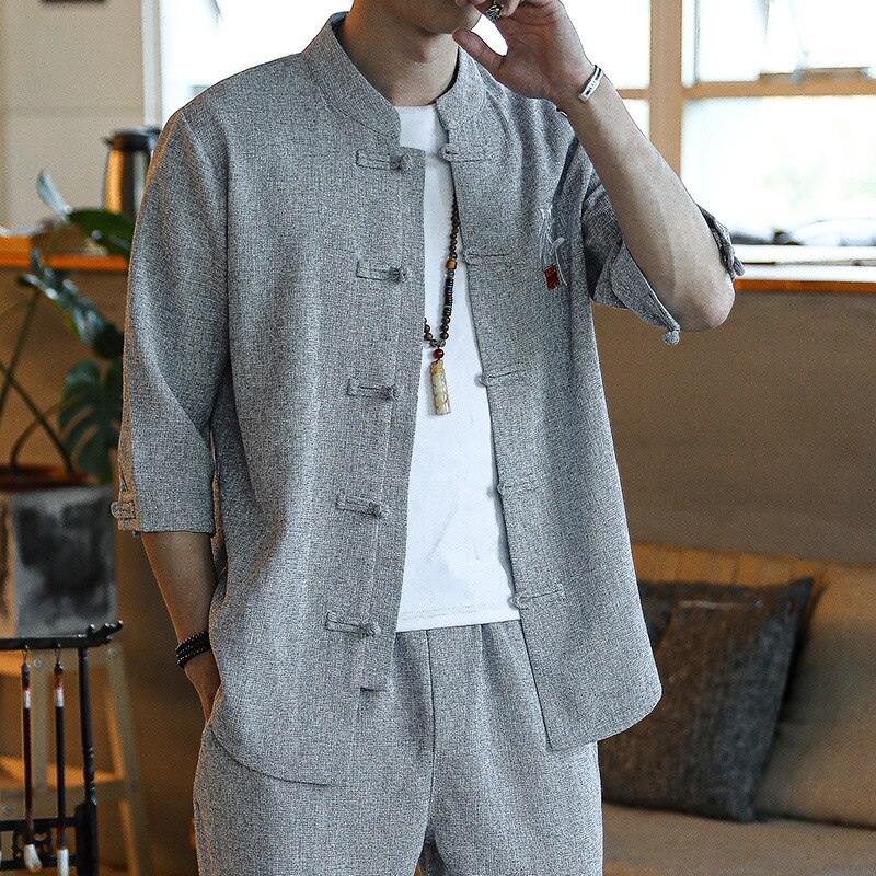 Chinese Style Mens Tops Tang Suit Linen Long Sleev... – Grandado