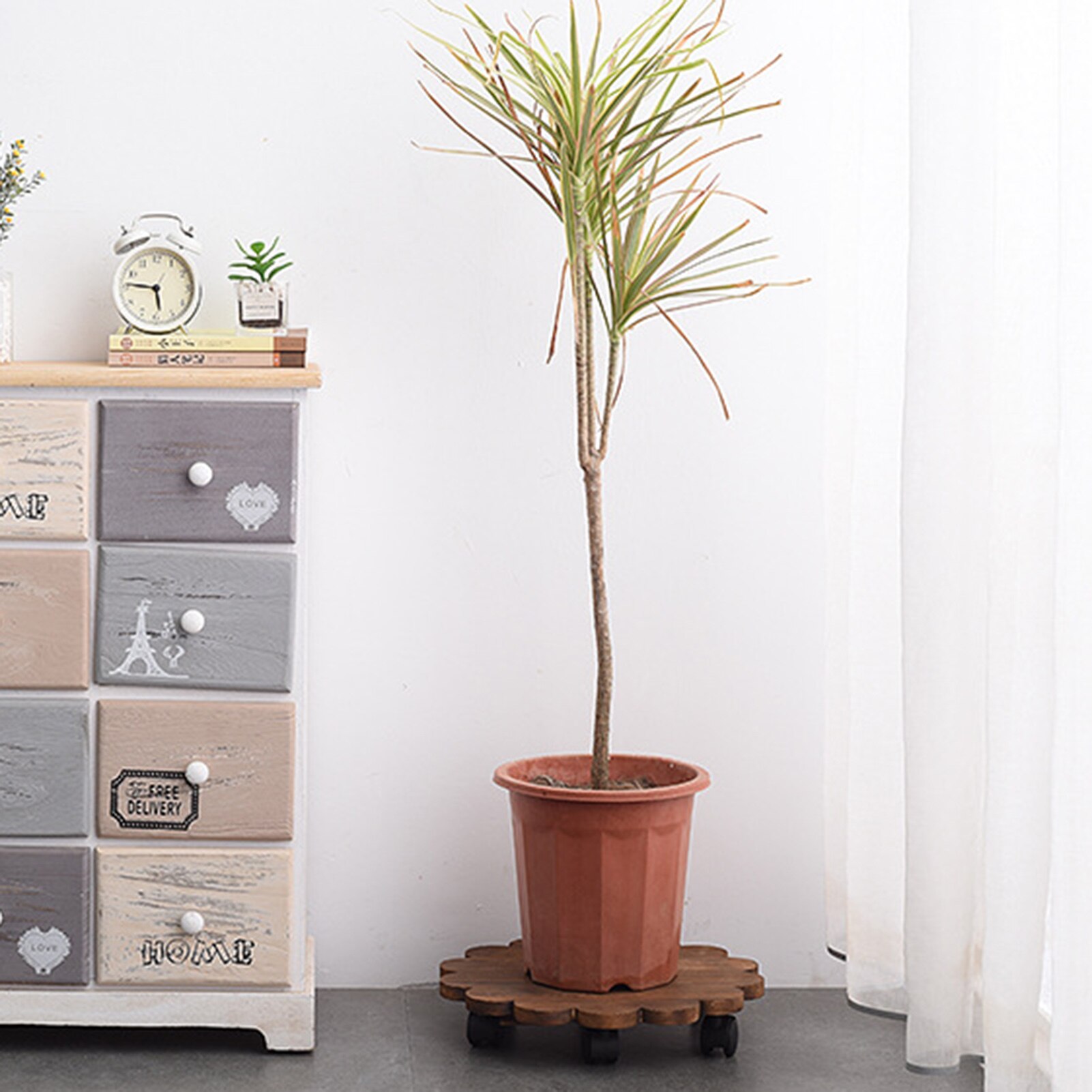 20/25cm Wooden Round Flower Pot Tray With Wheels H... – Vicedeal