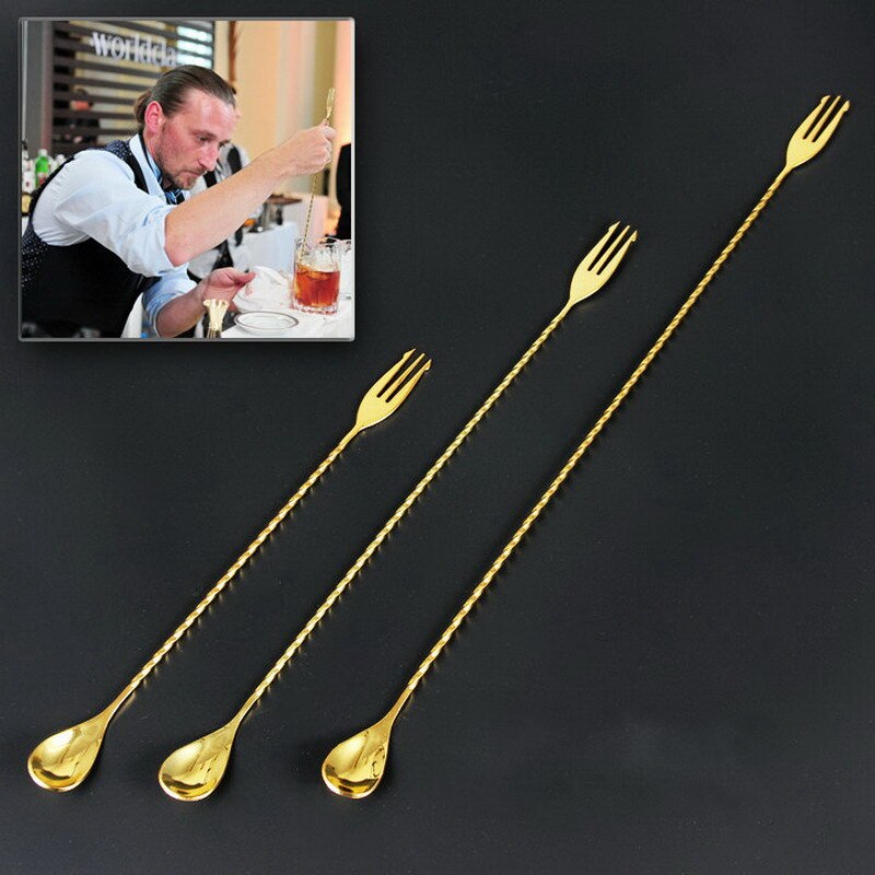 golden anti-fork long metal bar spoon fork bar sti... – Grandado