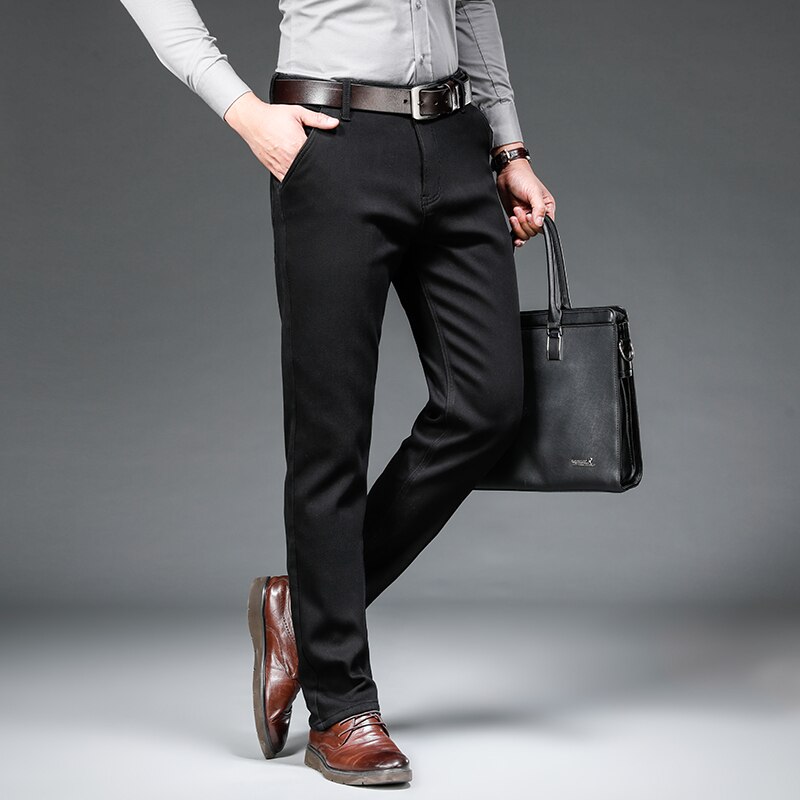 Classic pure black business casual fit straight bl... – Grandado