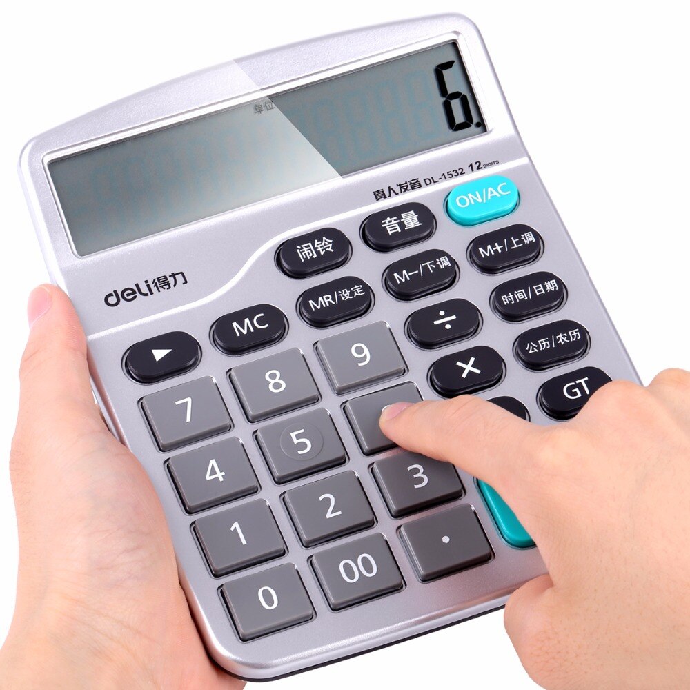 Deli 1pcs Calculator Real Voice 12 Digits Office C... – Grandado