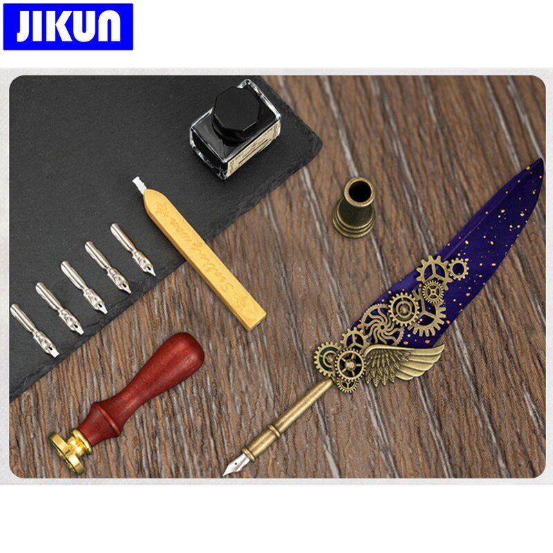 JIKUN Vintage Feather Pen Sprinkling Gold Quill Fo... – Grandado