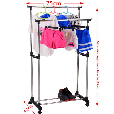 Double rod drying rack coat simple clothes retract... – Vicedeal