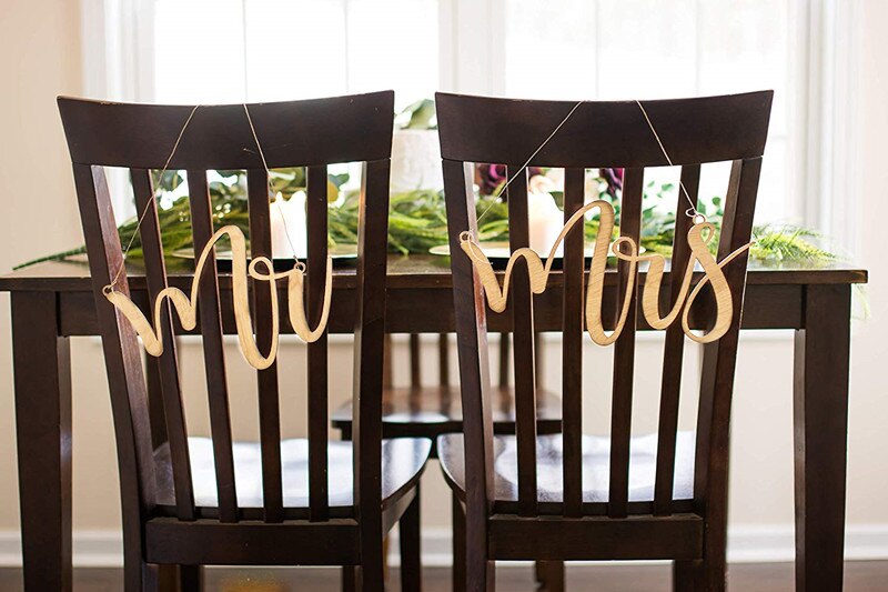 Wood Mr and Mrs Rustic Wedding Chair Signs - Weddi... – Grandado