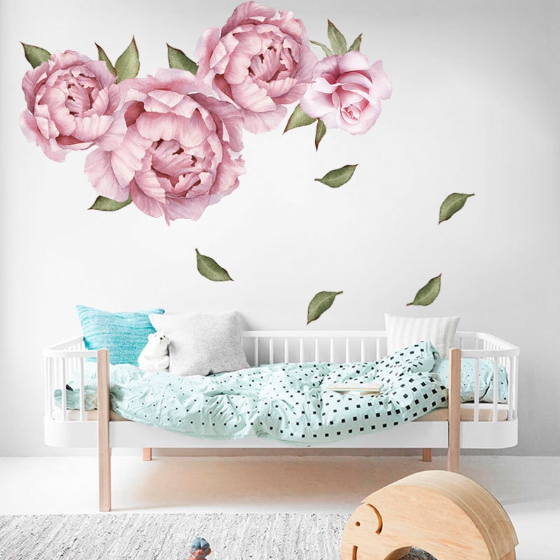 Peony Rose Flowers Wall Sticker Art Nursery Decals... – Grandado