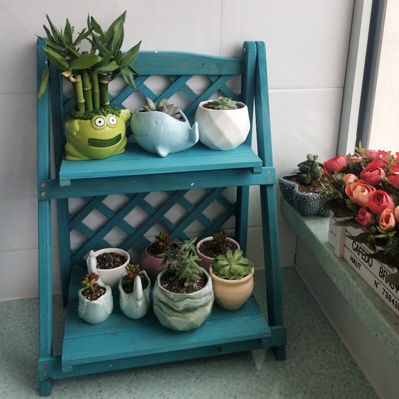 Chinese fir two-layer folding solid wood flower ra... – Grandado