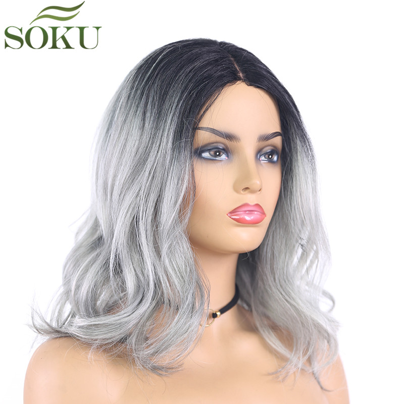 Ombre Gray Synthetic Lace Wigs Natural Wave Should... – Vicedeal