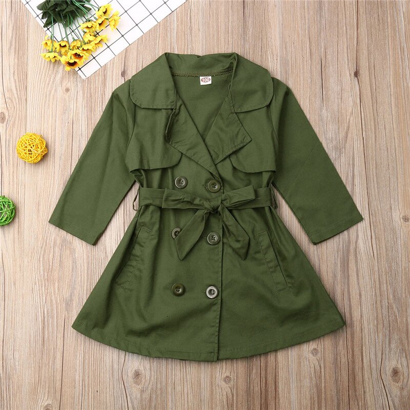 Girls Long Trench Coat Double Breasted Quilted But... – Grandado