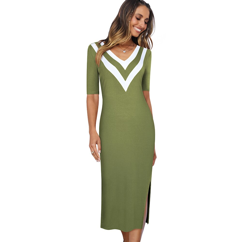 Nice-forever Summer Women Green Color Patchwork Mi... – Grandado