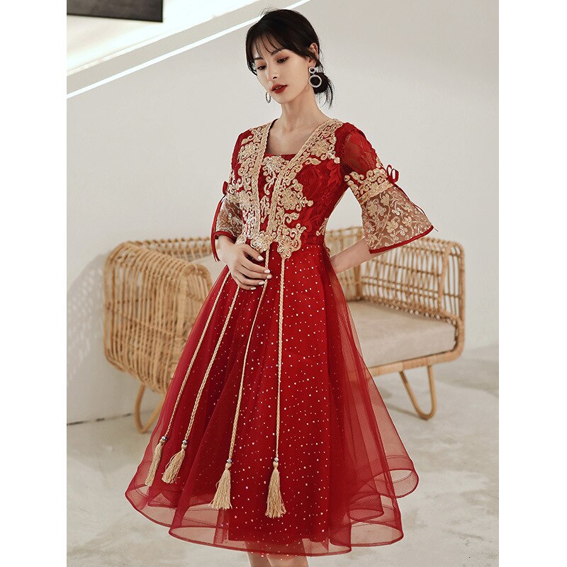 Vintage red Bridal Embroidery Sweetheart Lace Up E... – Grandado