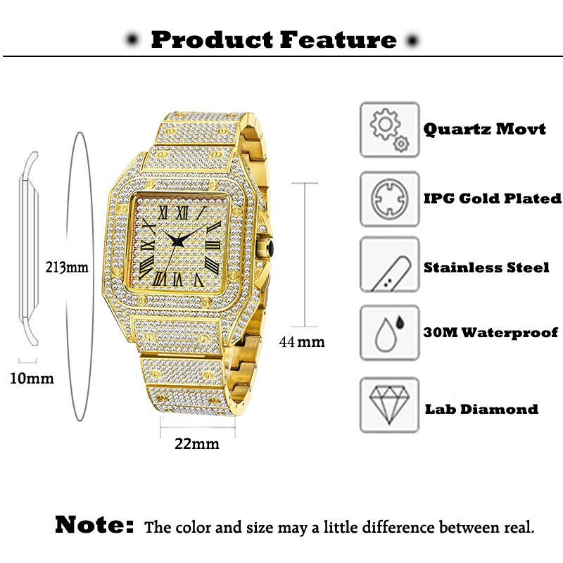 UWIN Full Iced Out Watches for Men Square Stainles... – Grandado
