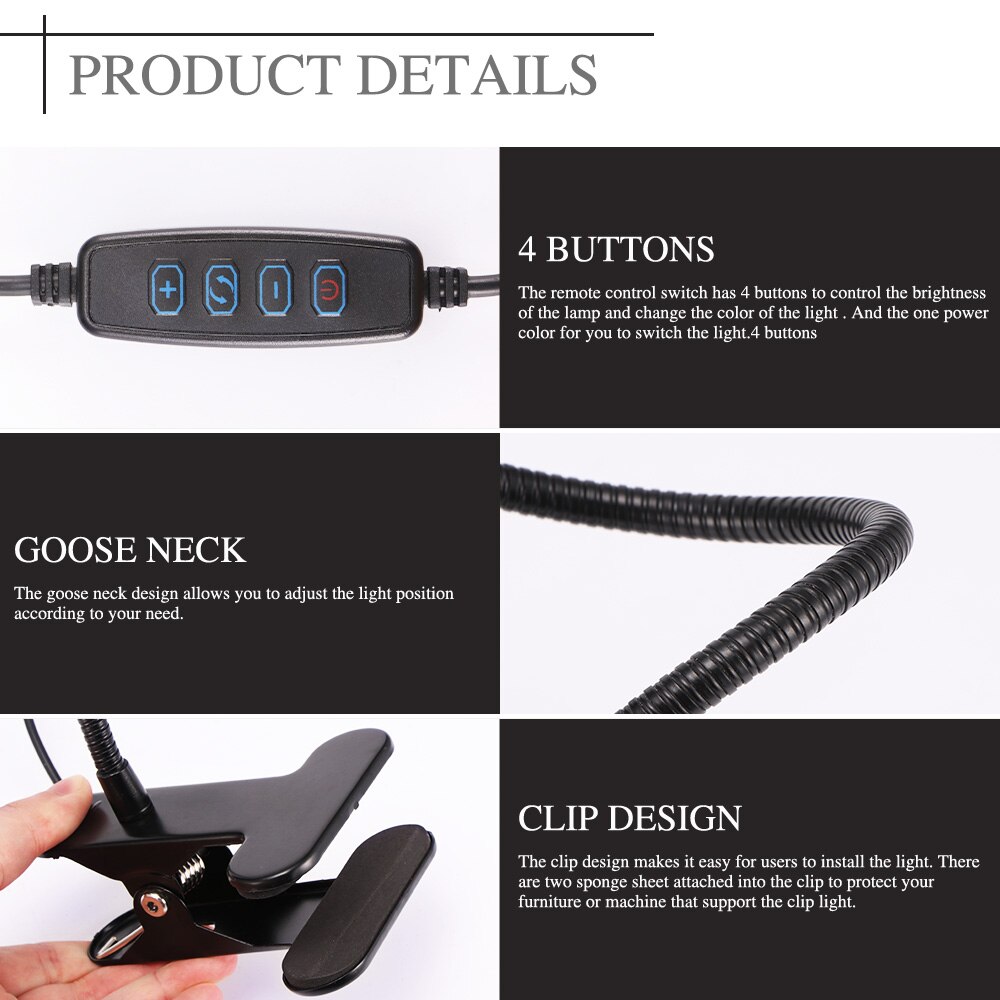 Goose Neck USB Led Desk Lamp With Clip Table Lamp ... – Vicedeal