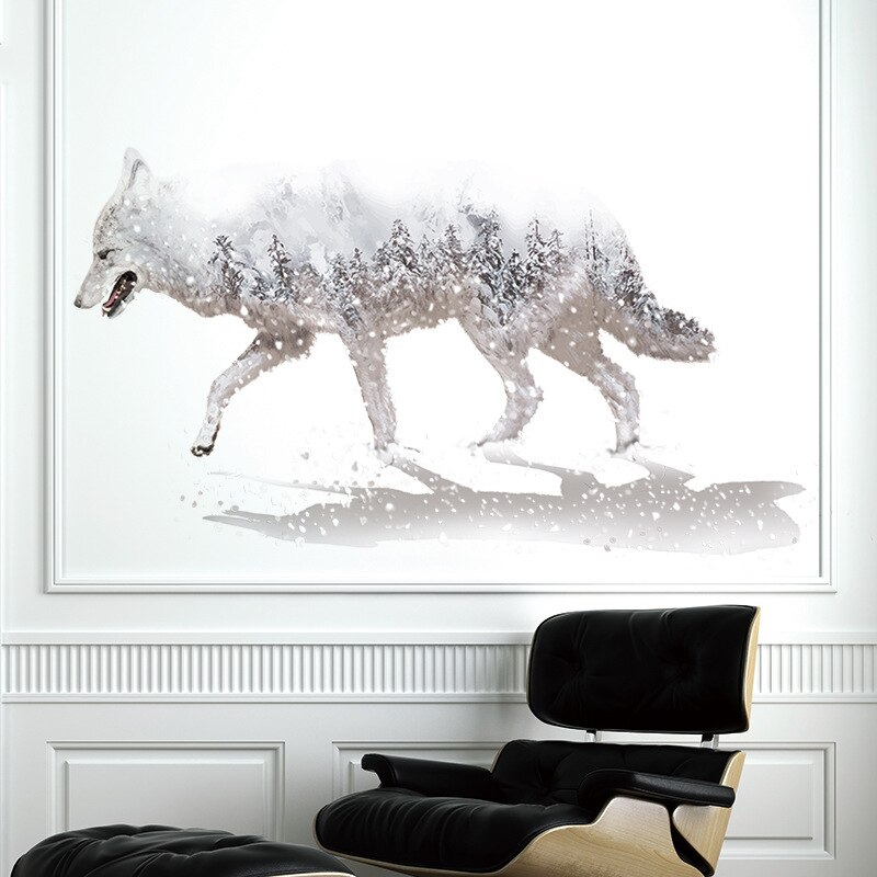 3D Snow Wolf Deer Wolf Moon Wall Sticker Wallpaper... – Grandado