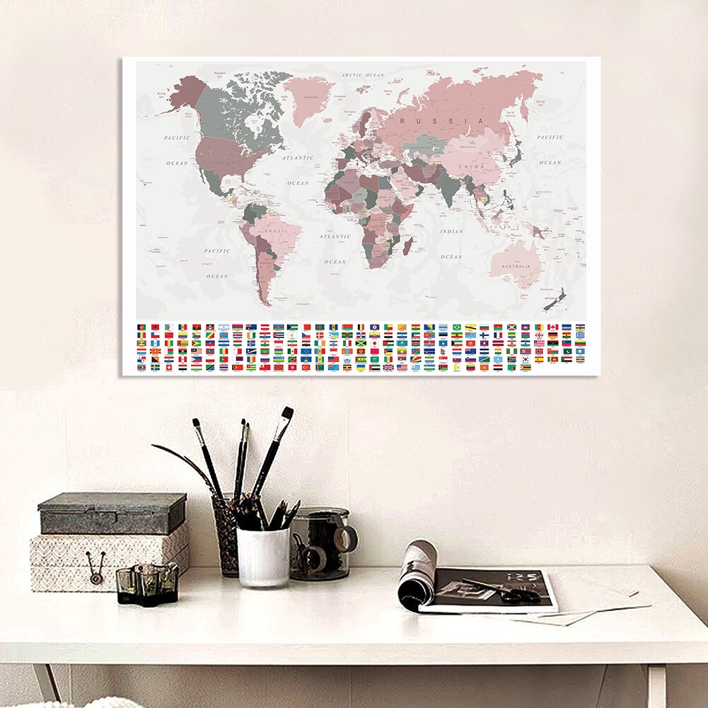 225*150cm The World Political Map with National Fl... – Grandado