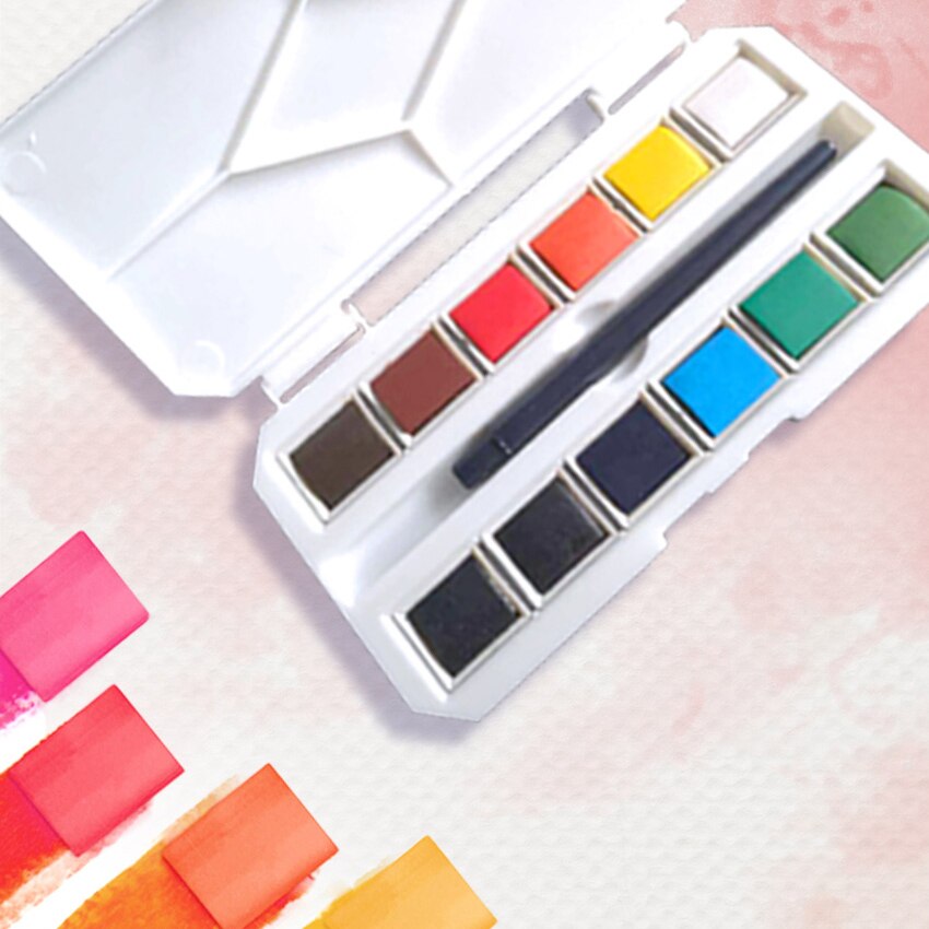 12 Color Solid Watercolor Paint Set Art Set With W... – Grandado