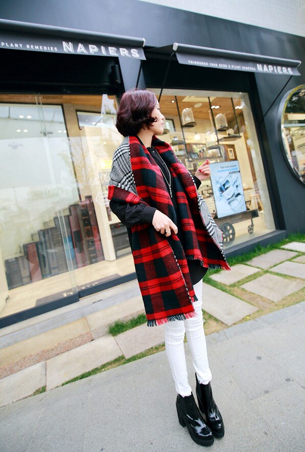 Cheshanf Double Sided Large Plaid Houndstooth Scar... – Grandado