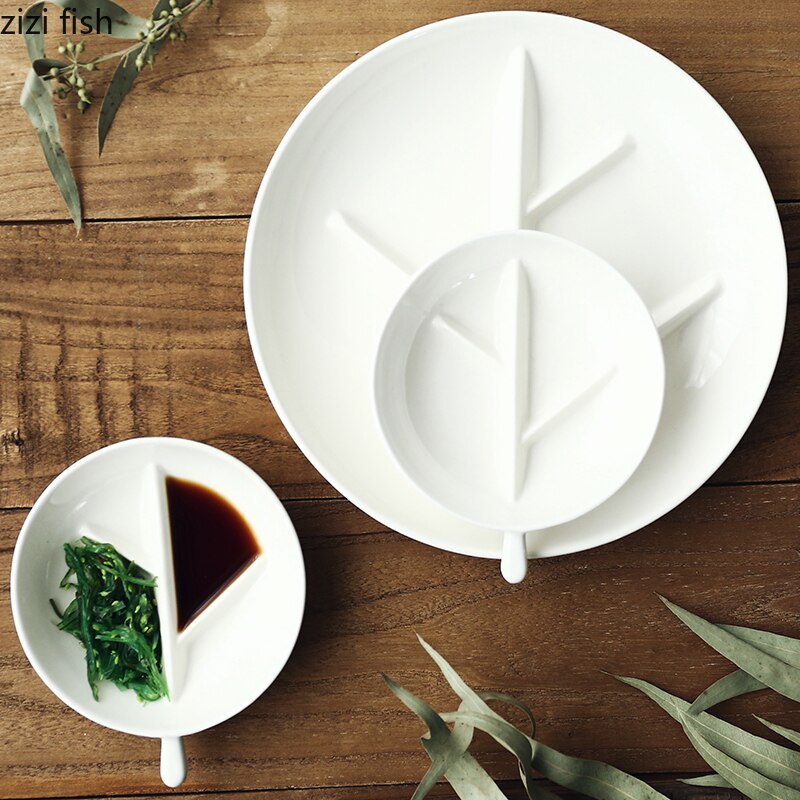 White Grid Leaf Split Plate Ceramic Split Plate Di... – Grandado